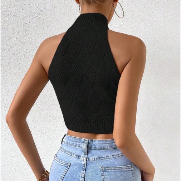Tops | Sexy Sleeveless Sweater Knit Halter Neck Cropped Tank Top | Poshmark